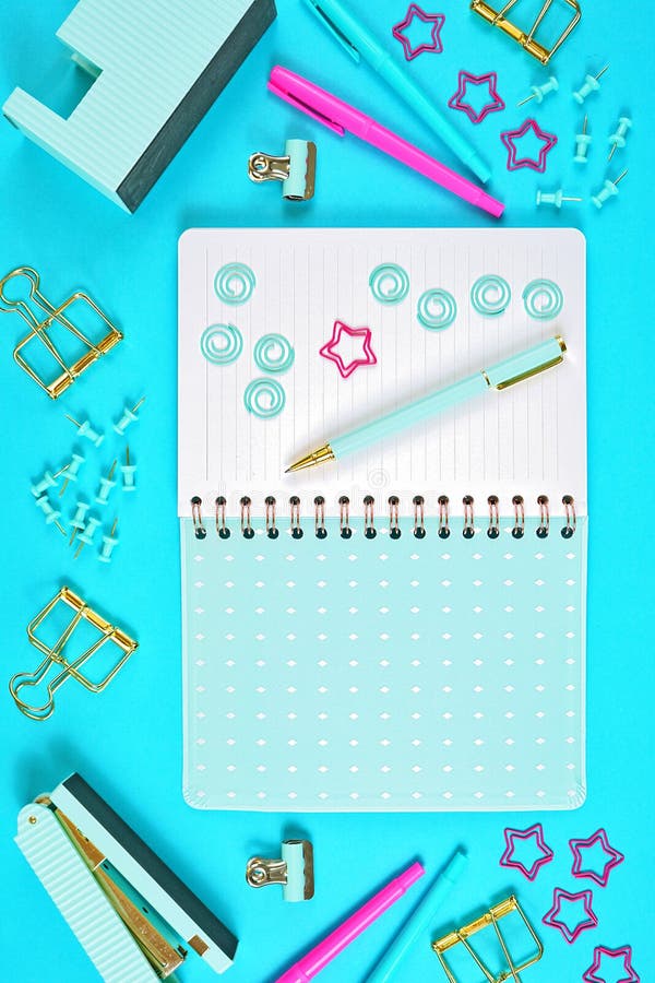 Back To School Concept Blue Theme Notebook with Stationery. Stock Image ...