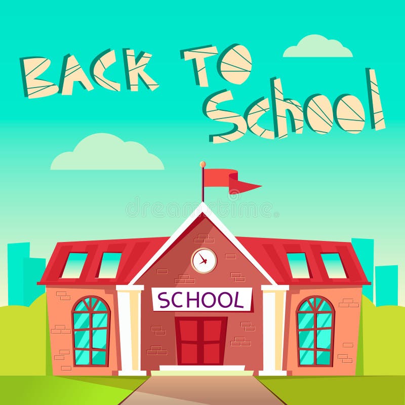 Back To School Concept. Building Schoolhouse Flat Vector Illustration ...