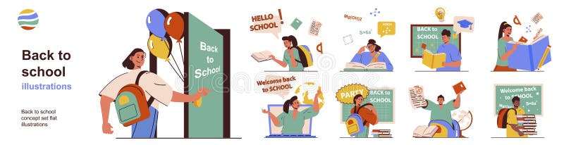 Back To School Concept with Character Situations Collection Stock ...