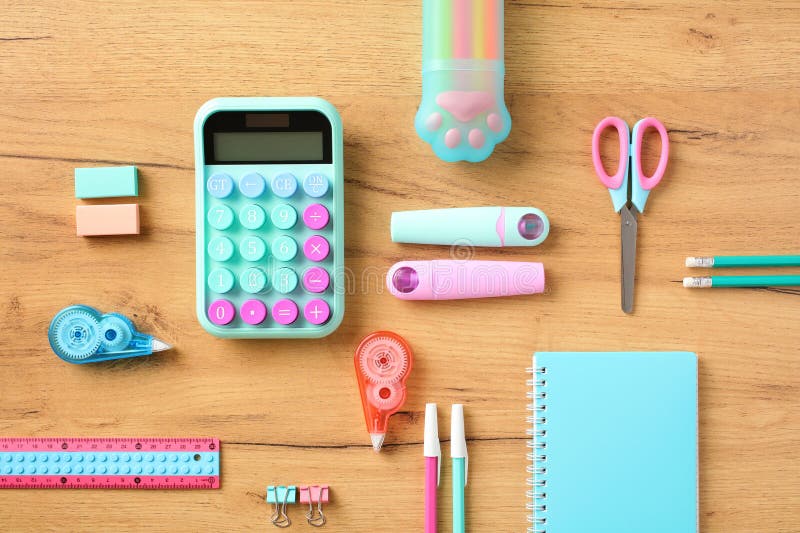 Back To School Concept. Creative Layout with Calculator, Proofreader ...