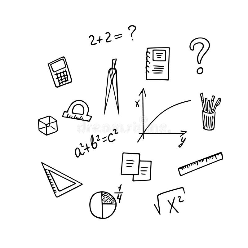 Back To School Concept Doodle,hand Drawn Notebook,math Formulas,compass ...