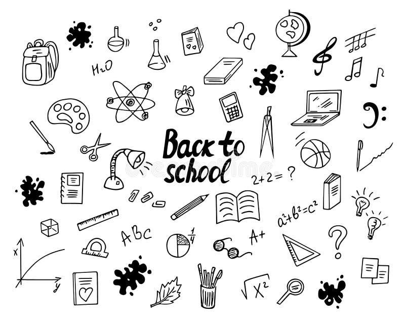 Back To School Concept Doodle,hand Drawn Sketch,items for Learning Math ...