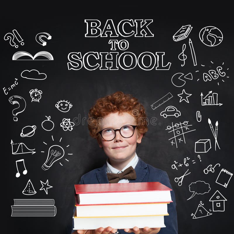 Back To School Concept with Funny Mischievous Kid Boy Stock Photo ...