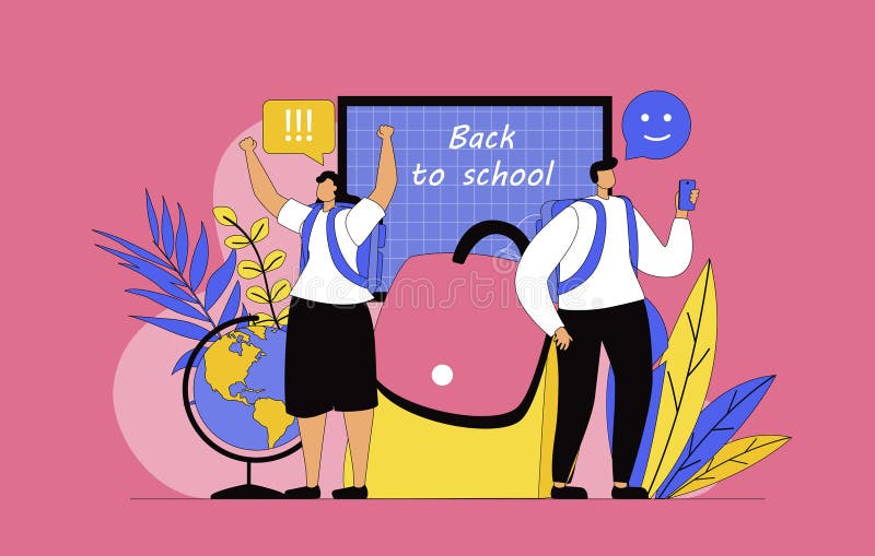 Back To School Concept with Modern Flat Design for Web. Schoolgirl and ...