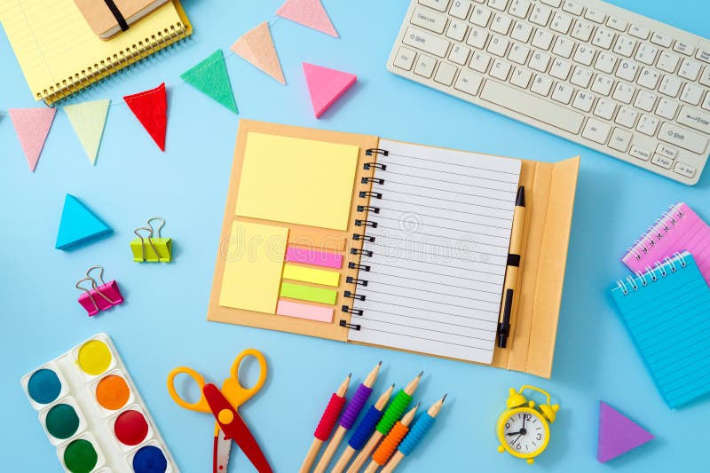 Back To School Concept with Notebook, School Supplies and Computer ...