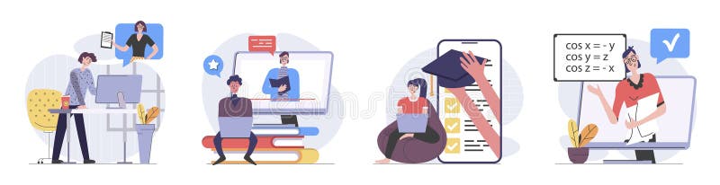 Back To School Concept with People Scenes Set in Flat Web Design ...