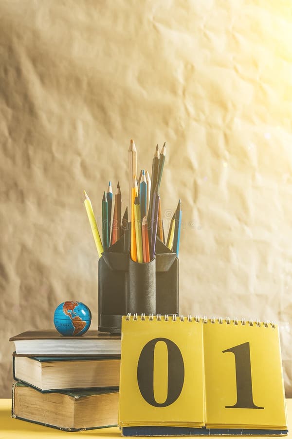 Back To School Concept. Stack of Books with School Supplies Stock Photo ...