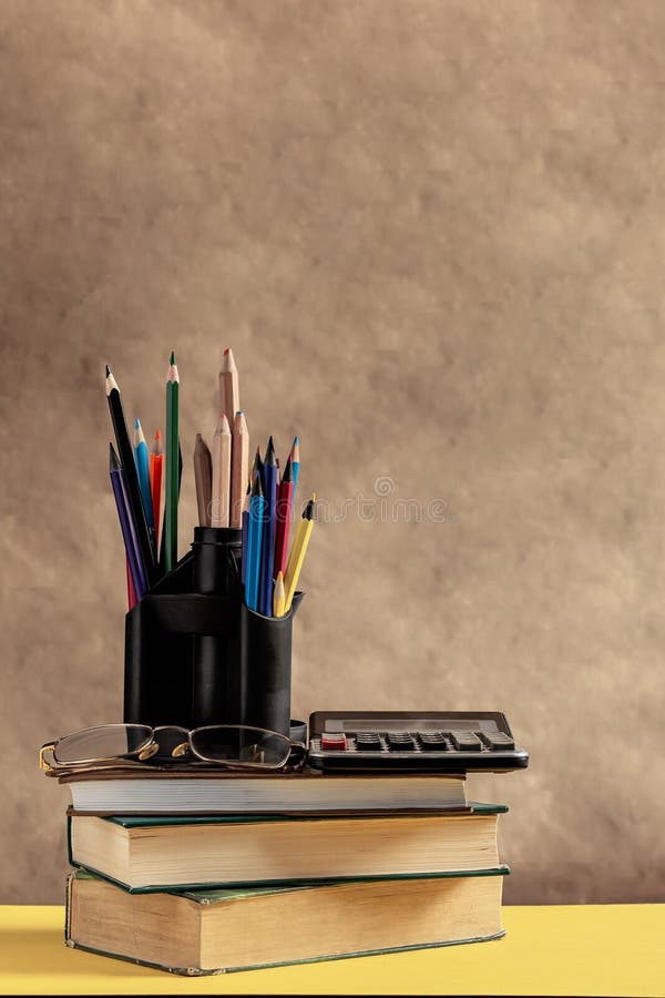 Back To School Concept. Stack of Books and School Supplies Stock Image ...