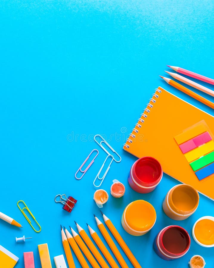 Back To School Concept. Stationary for School on Lue Background Stock ...