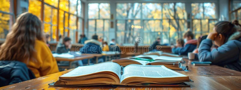 Students Classroom Open Book Sunlight Study. Stock Illustration ...