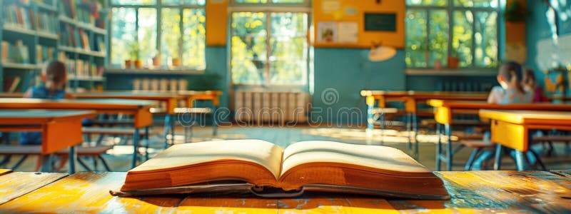 Students Focus Open Book Sunlit Classroom. Stock Photo - Image of ...