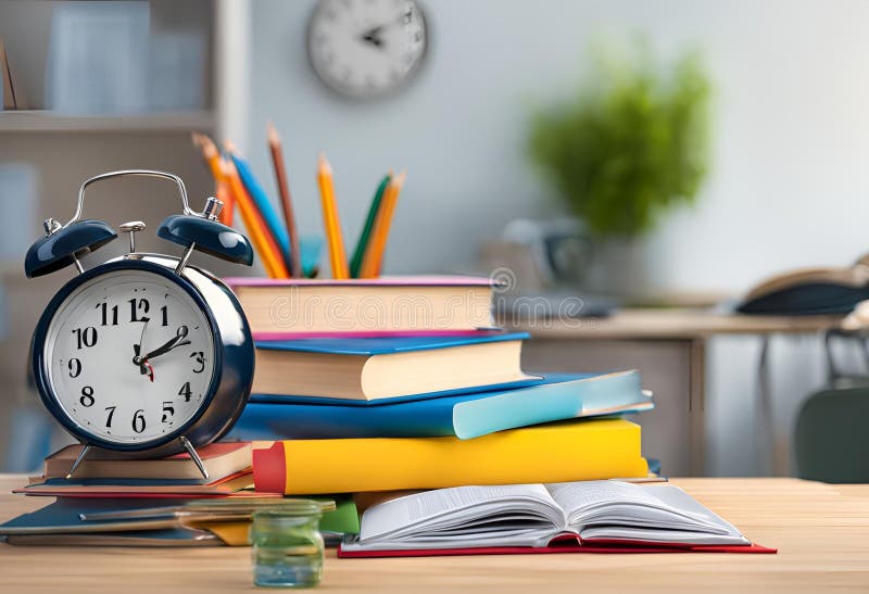 Back To School Concept Study Table with School Books Stock Illustration ...