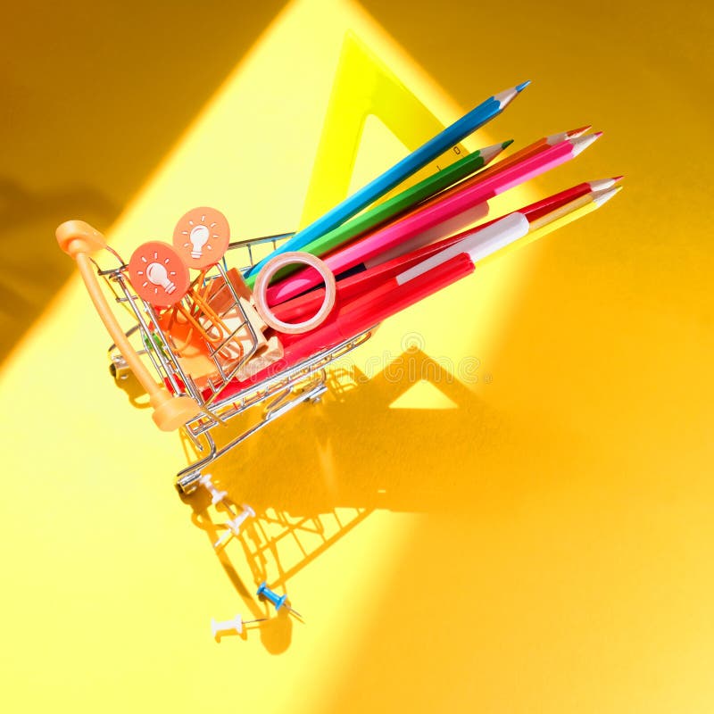 Back To School Concept on Yellow Background Stock Photo - Image of ...