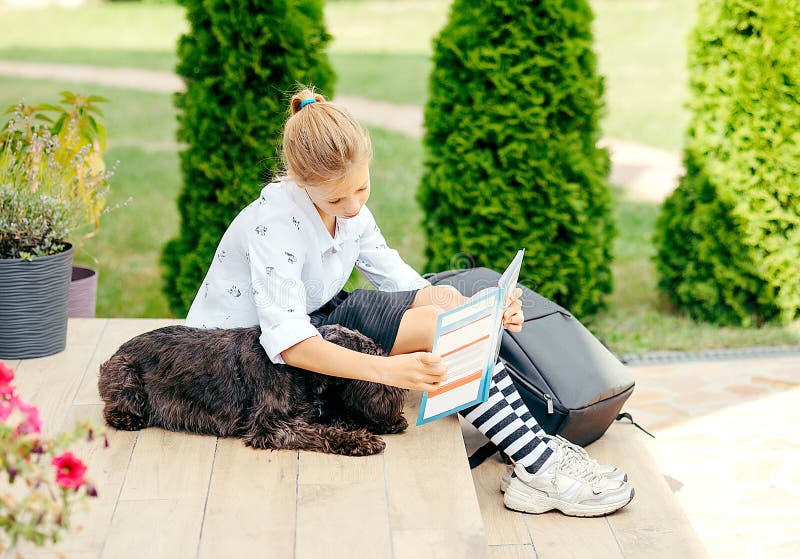 Back To School. Child Girl with Backpack Going To School with Fun Stock ...