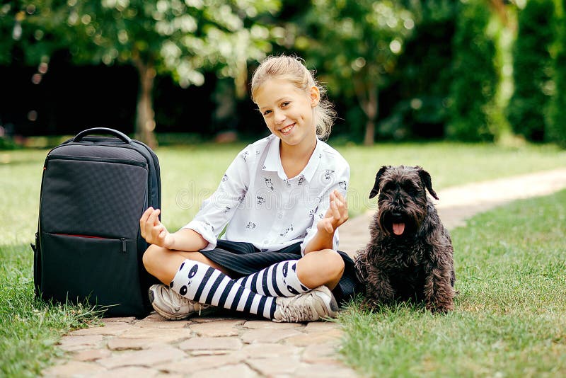 Back To School. Cute Girl with Backpack Going To School with Fun Stock ...