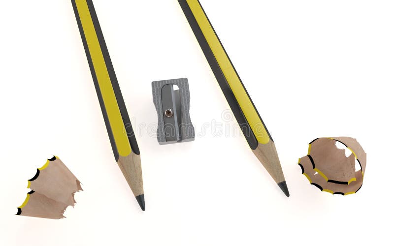 Back To School, 3d Rendering of Two Pencils and a Sharpener on a White ...