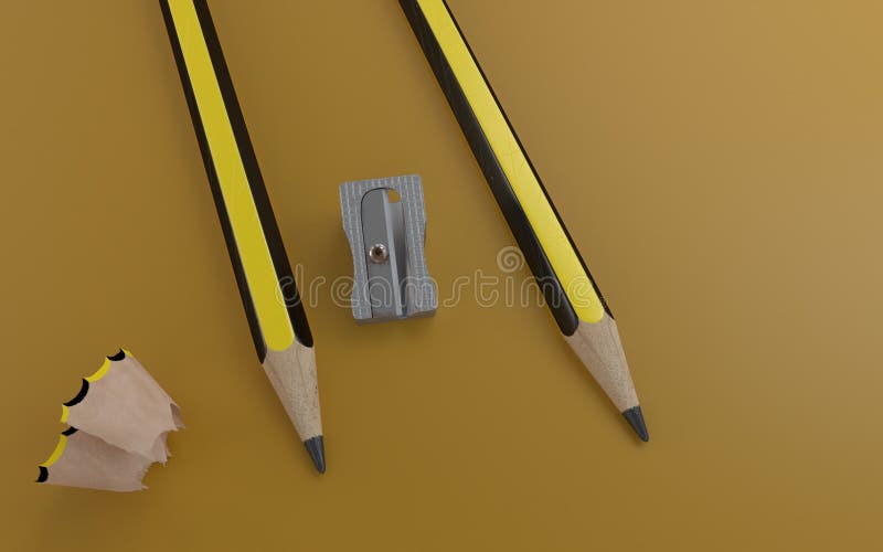Back To School, 3d Rendering of Two Pencils and a Sharpener on a Blue ...