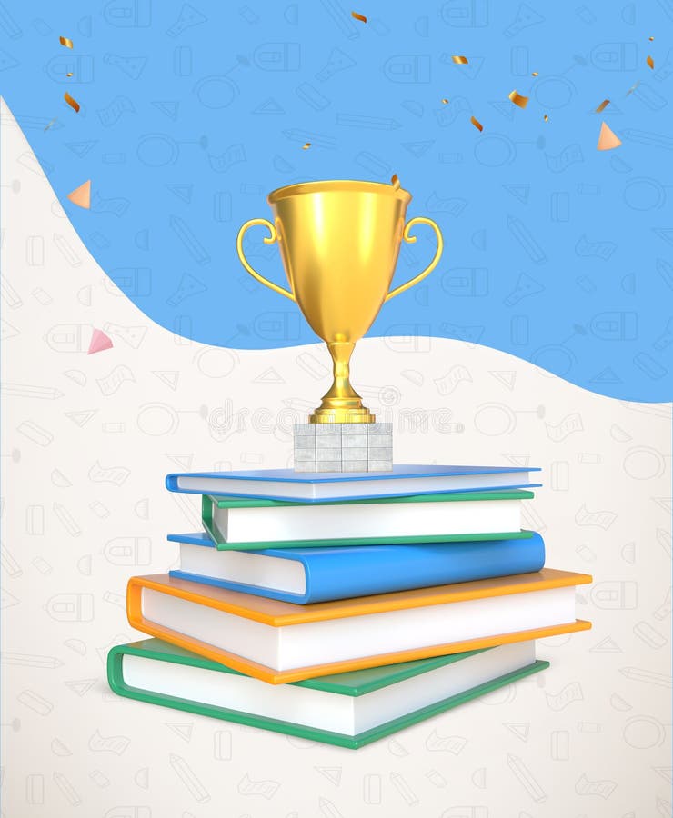 Back To School Design with 3D Rendering Stack of Books with Golden ...