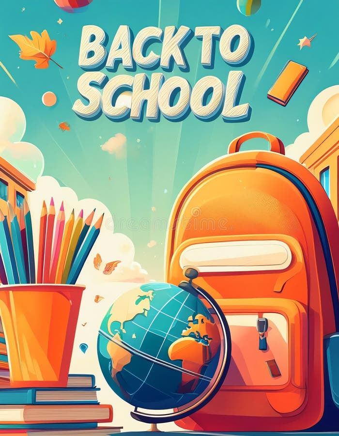 Back To School, a Desk Scene with a Backpack, Globe, and Colored ...