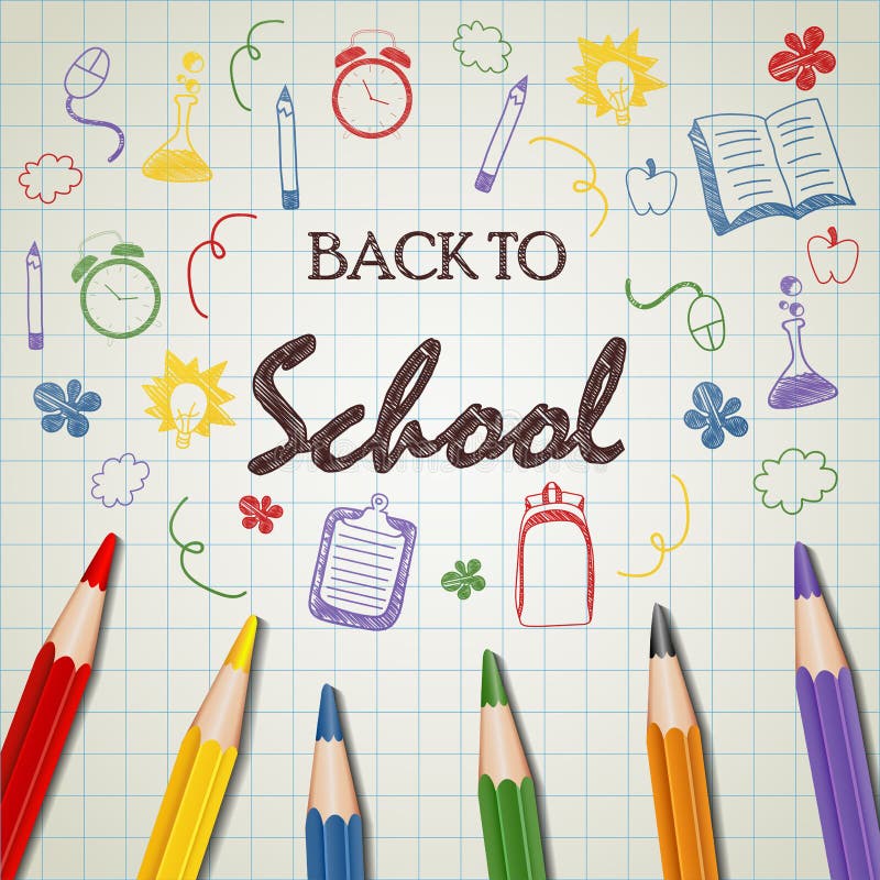 Back To School Doodle with Color Pencil Stock Vector - Illustration of ...
