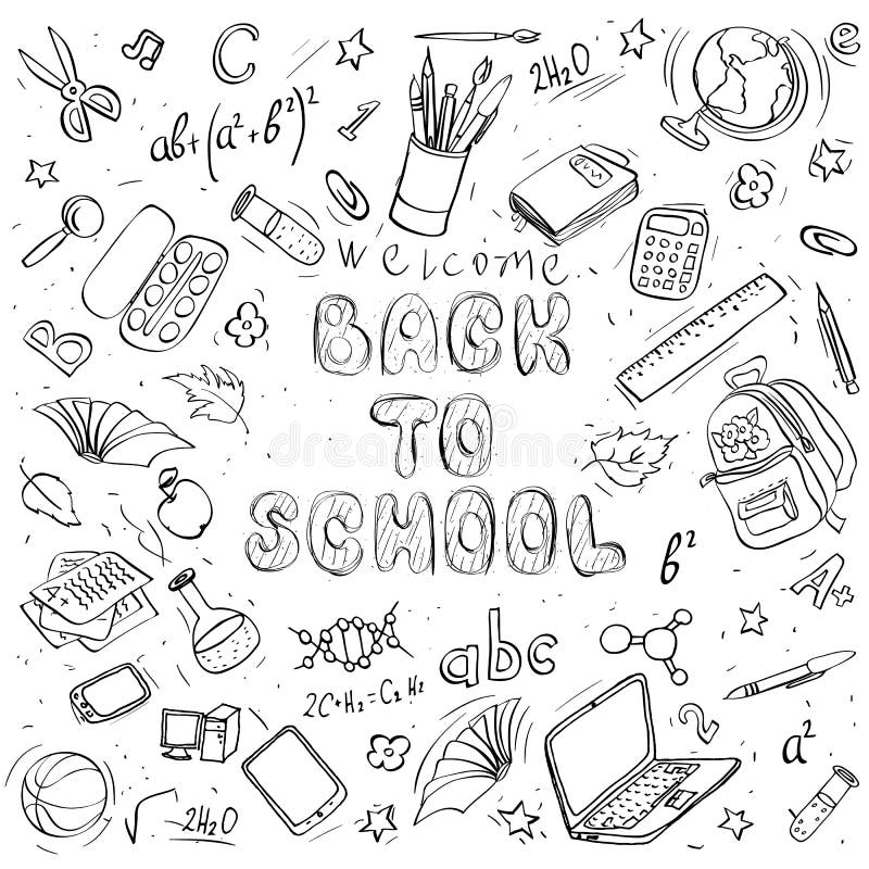 Back To School Doodles. Hand Drawn Vector Stock Vector - Illustration ...