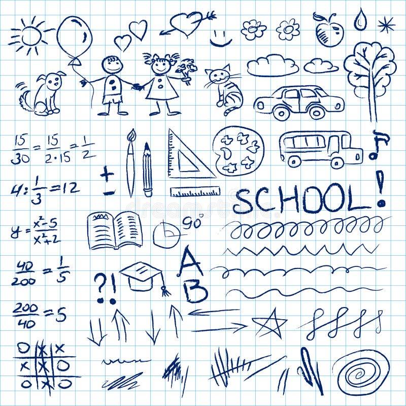 Back To School Doodles Set in Notebook. Vector Illustration. Stock ...