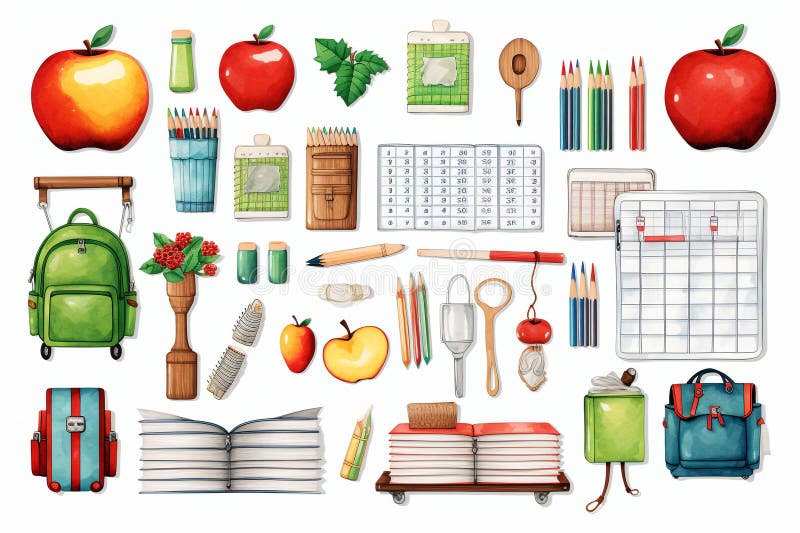 Back To School Concept of Clip Art Illustrations. Generative AI Stock ...