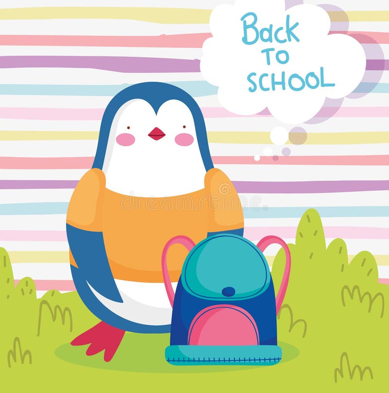 Back To School Education Cute Penguin Backpack Stock Vector ...