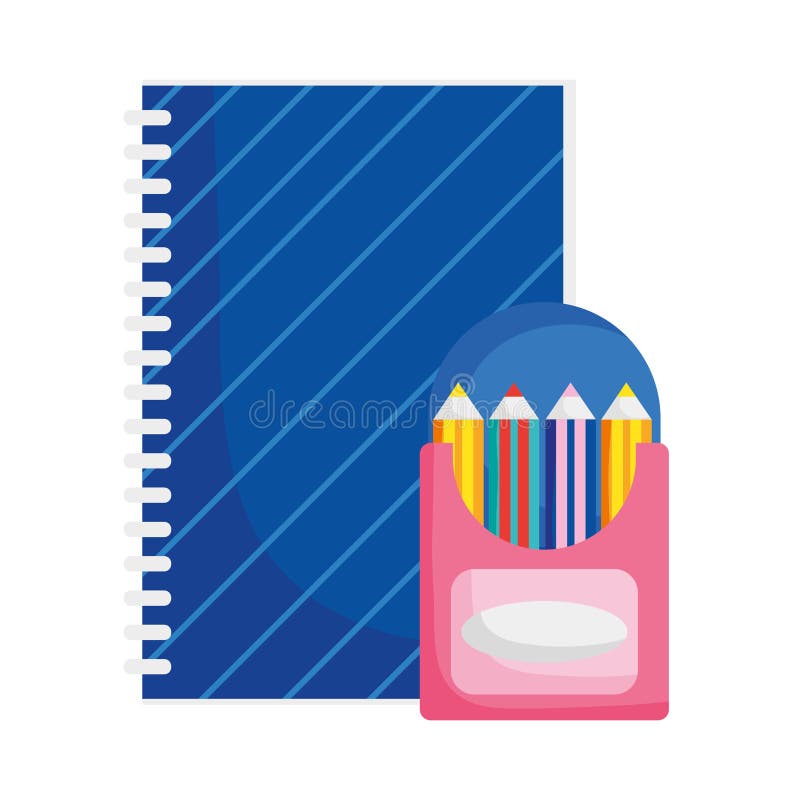 Back To School Education Notebook and Colored Pencils in Box Stock ...