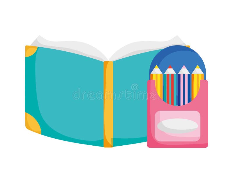 Back To School Education Open Book and Pencils Color in Box Stock ...