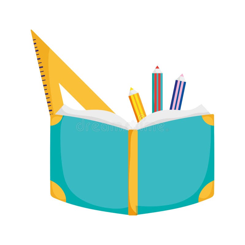 Back To School Education Open Book with Pencils and Triangle Ruler ...