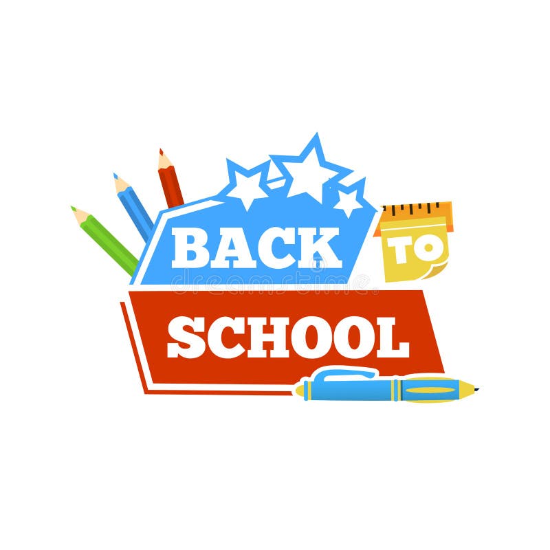 Back To School Emblem with Accessories. Vector Illustration. Stock ...