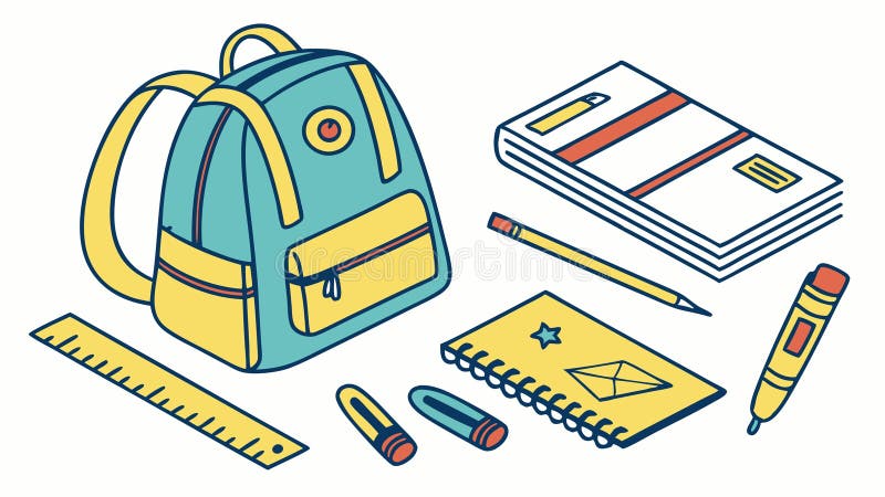 Back To School Essentials, Backpack, Ruler, and Notebook Stack, Vector Design Generative AI ...