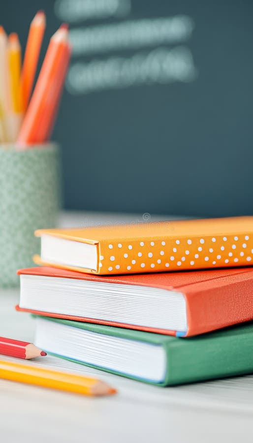 Back To School Essentials Colorful Notebooks Stacked on Table with ...