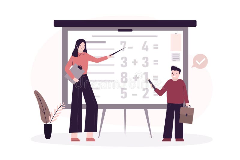 Back To School. Female Teacher in Front of Blackboard Explaining Math ...