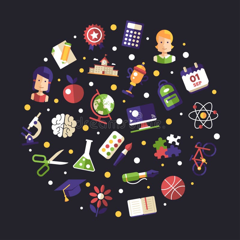 Circle Flat Design Composition of Space Icons and Stock Vector ...