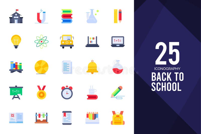 25 Back To School Flat Icon Pack. Vector Illustration Stock Vector ...