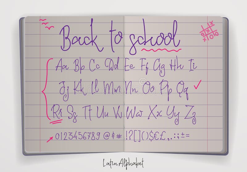 Back To School Font Banner in Notebook. Latin Alphabet Handwriting ...