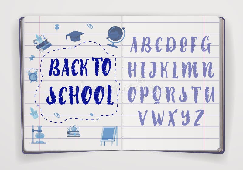 Back To School Font Banner in Notebook. Latin Alphabet Handwriting ...