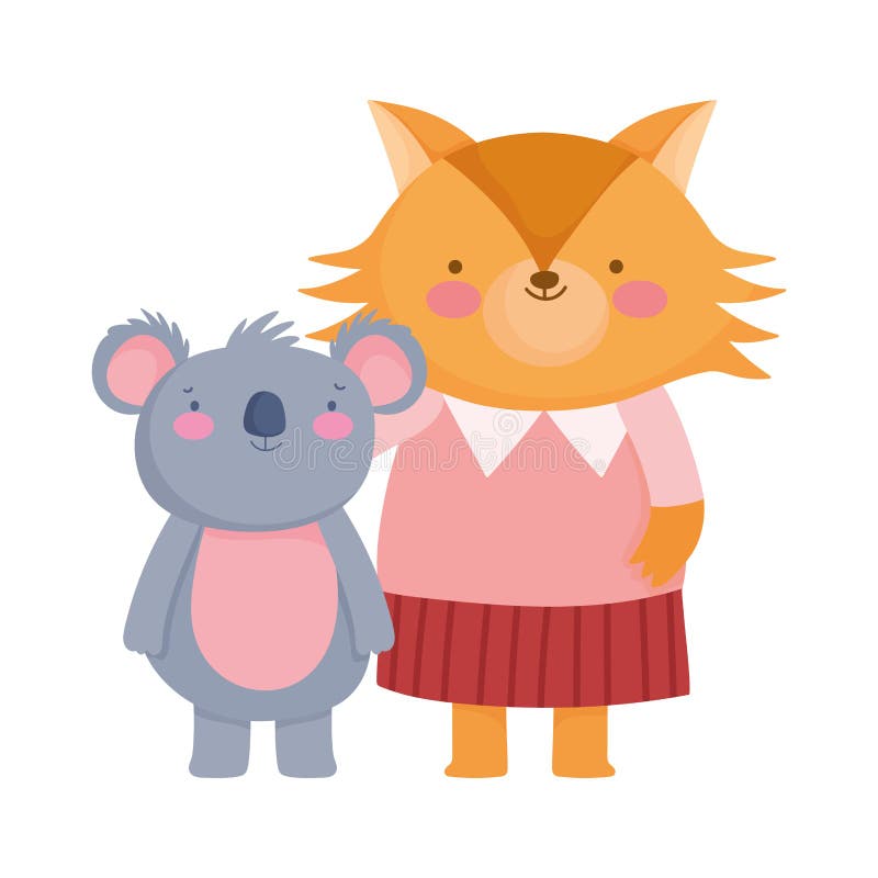 Back To School, Fox and Koala with Clothes Cartoon Stock Vector ...