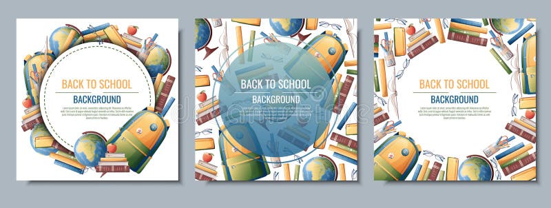 Back To School Frame Design. Poster, Postcard with with Textbooks ...