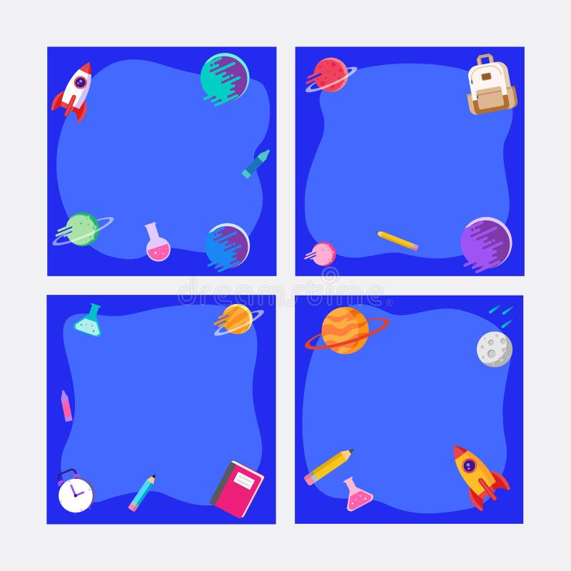 Back To School, Frame Square Template Banner, Kids Vector Illustration ...