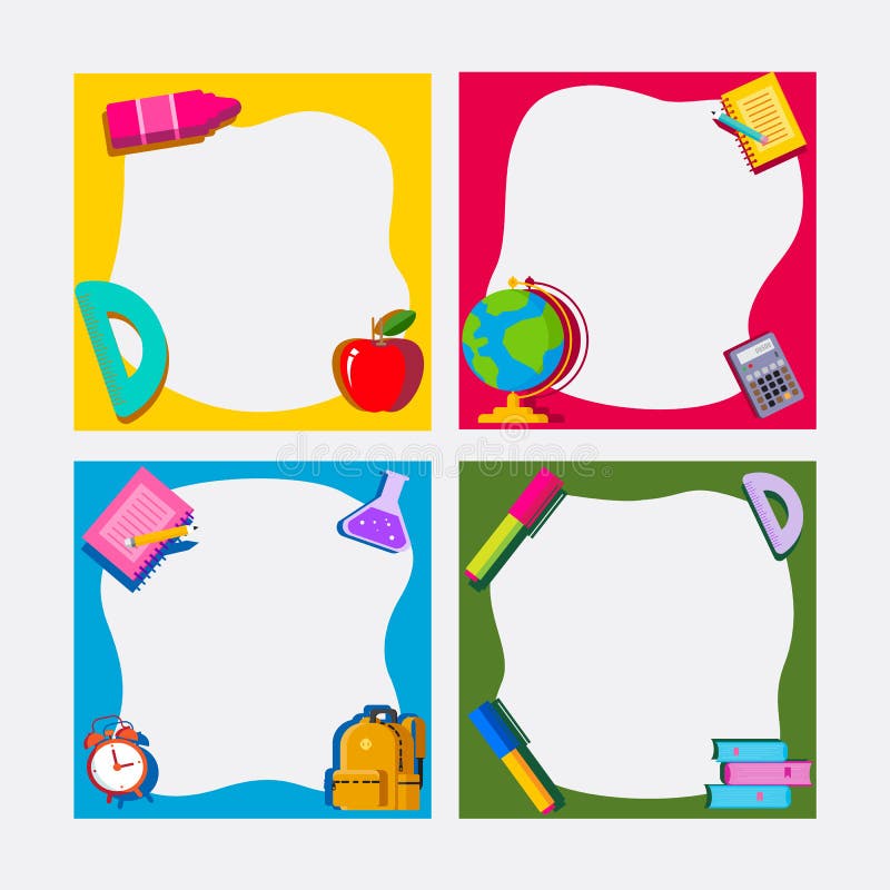 Back To School, Frame Square Template Banner, Kids Vector Illustration ...