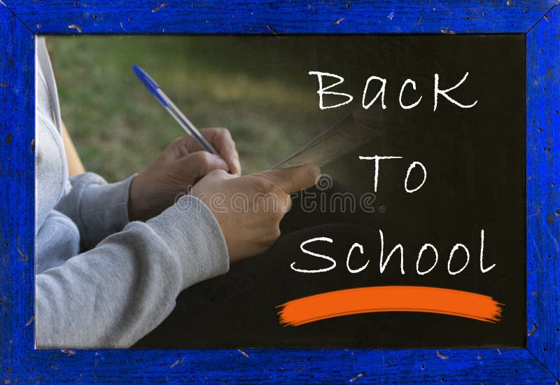Back To School Frame with Writing Hands Stock Photo - Image of back ...