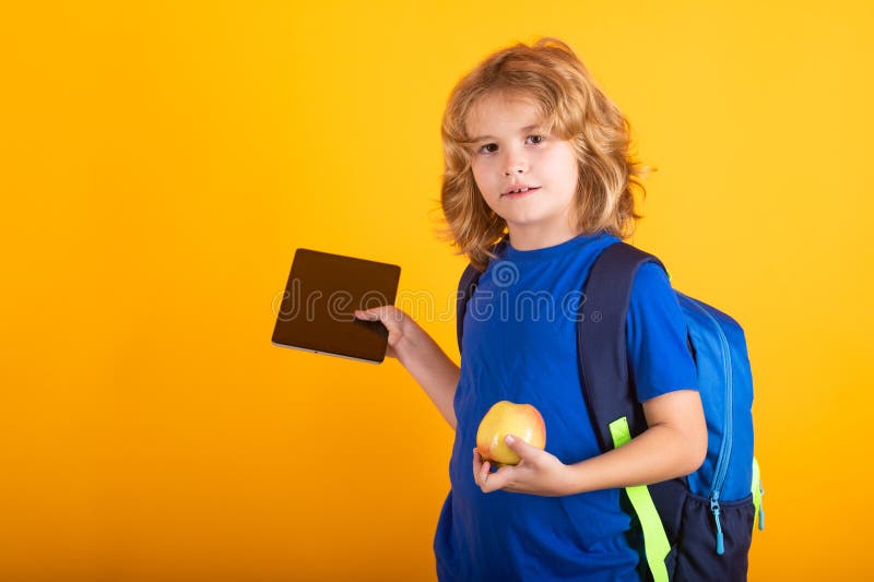 Back To School. Funny Little Boy from Elementary School with Book ...
