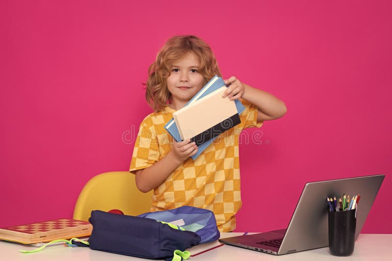 Back To School. Funny Little Boy from Elementary School with Book ...