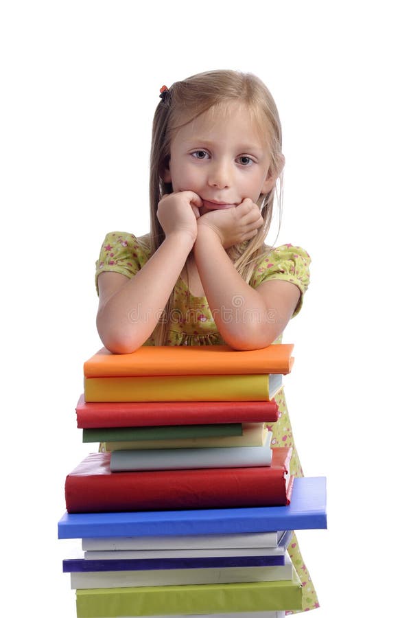 Back To School : Girl with Stack of Books Stock Photo - Image of ...