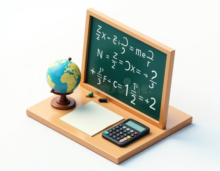 Back To School Globe, Calculator, and Blackboard with Math Equations ...