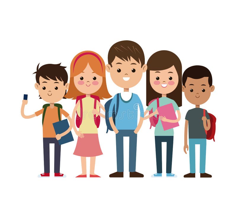 Back To School Group Students Ready Study Stock Vector - Illustration ...