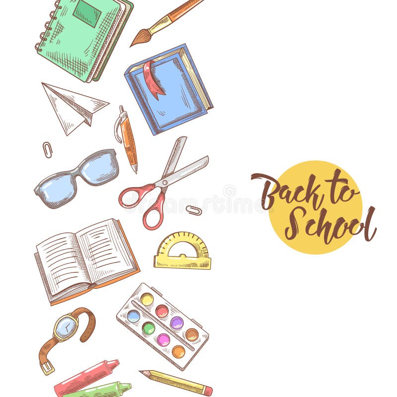 Back To School Hand Drawn Design. Educational Concept with Books ...